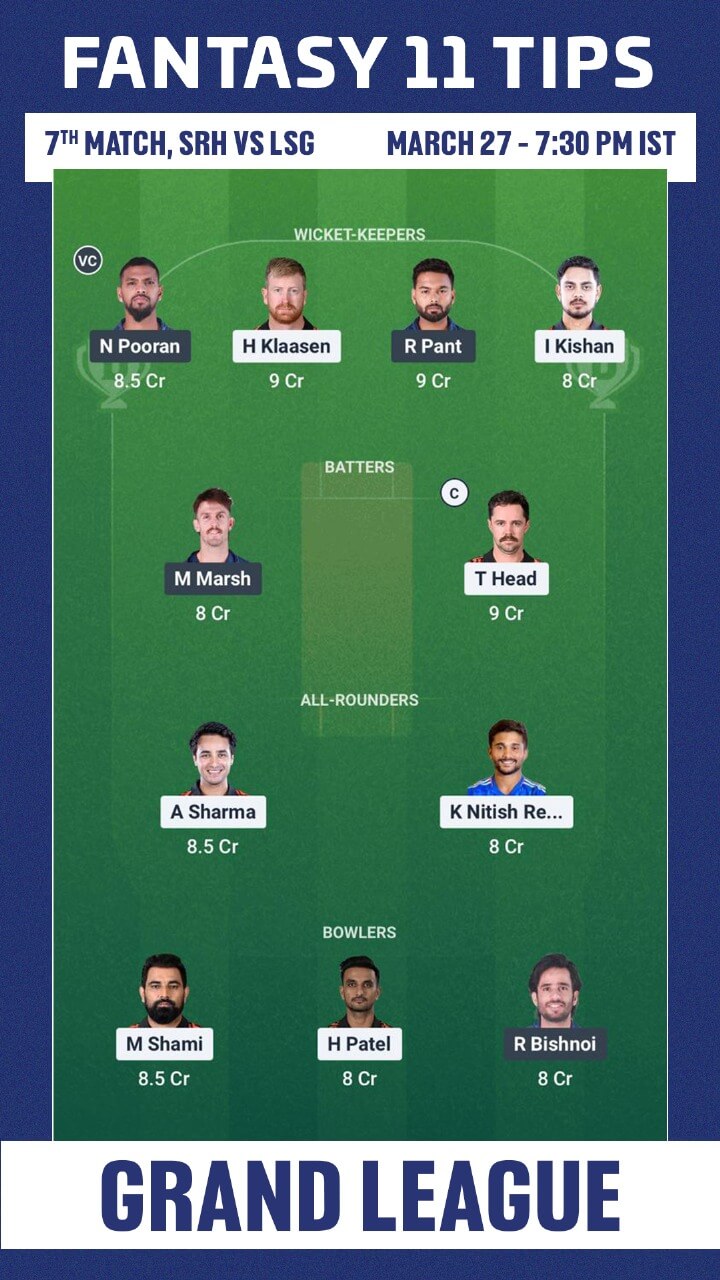 SRH vs LSG Dream11 Prediction, IPL फैंटेसी क्रिकेट टिप्स, प्लेइंग XI, Today Dream11 Team in ...